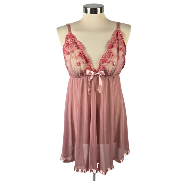 N/A | Intimates & Sleepwear | Peach Slip Chemise Coquette Lace Sheer ...
